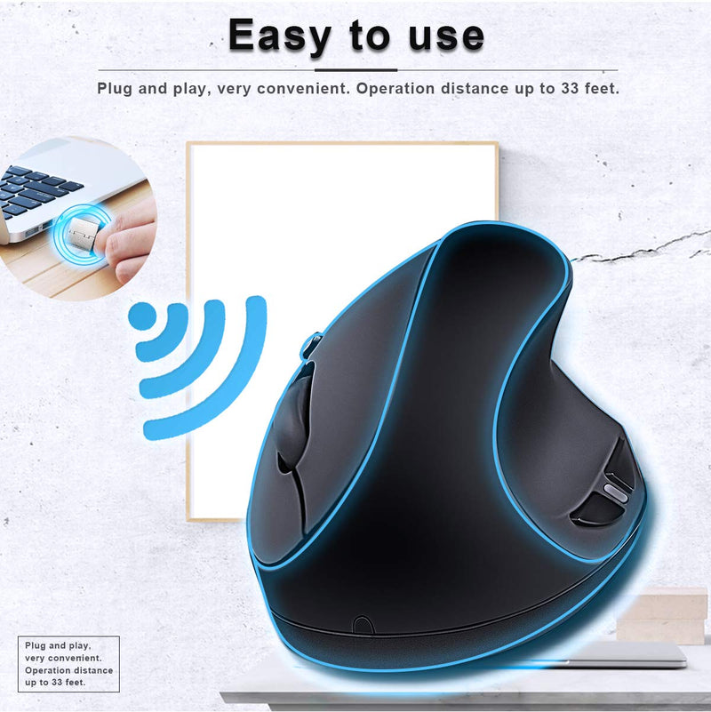 Ergonomic Wireless Mouse, Wireless Vertical Mouse 2.4GHz Optical Mice ...