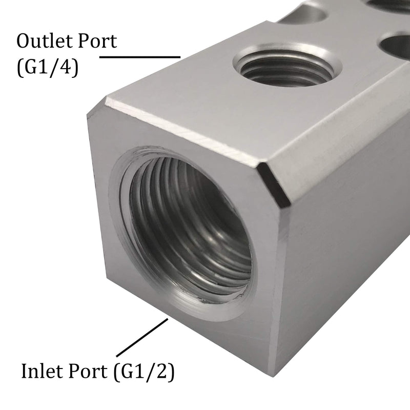 4 Way Pneumatic Manifold Air Distribution Block, G1/2 Supply Port, G1/4 ...