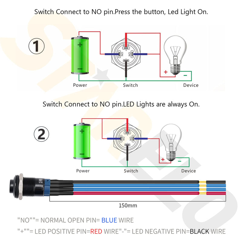 Starelo 5pcs 12mm Latching led Push Button Switch Black Shell with pre ...