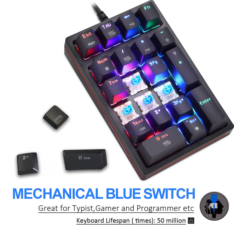 Motospeed Macro Mechanical Numeric Keypad USB Wired 21 Keys Mini Numpad ...