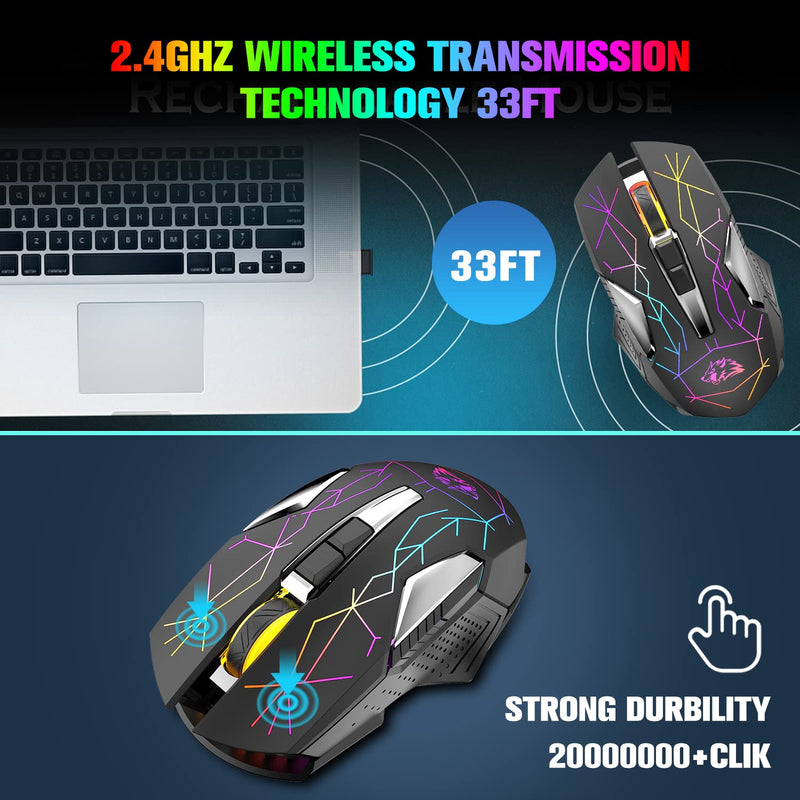 Wireless Gaming Mouse Rechargeable with Silent Rainbow RGB Backlit ,2 ...