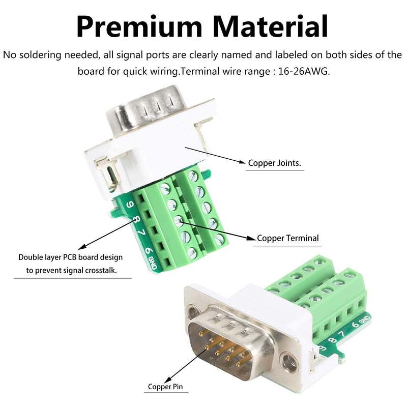 DB9 Breakout Connector (2 Male+2 Female), BIFALE DB9 Solderless ...