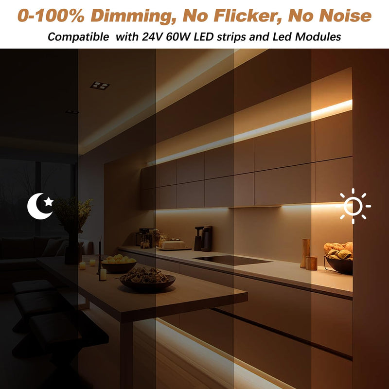 24V Dimmable LED Driver, 60W Triac ELV/MLV LED Transformer Compatible ...