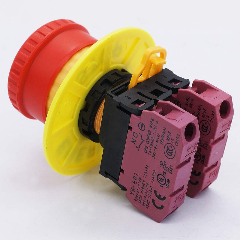 TWTADE / 22mm 2 NC Red Mushroom Latching Emergency Stop Push Button ...