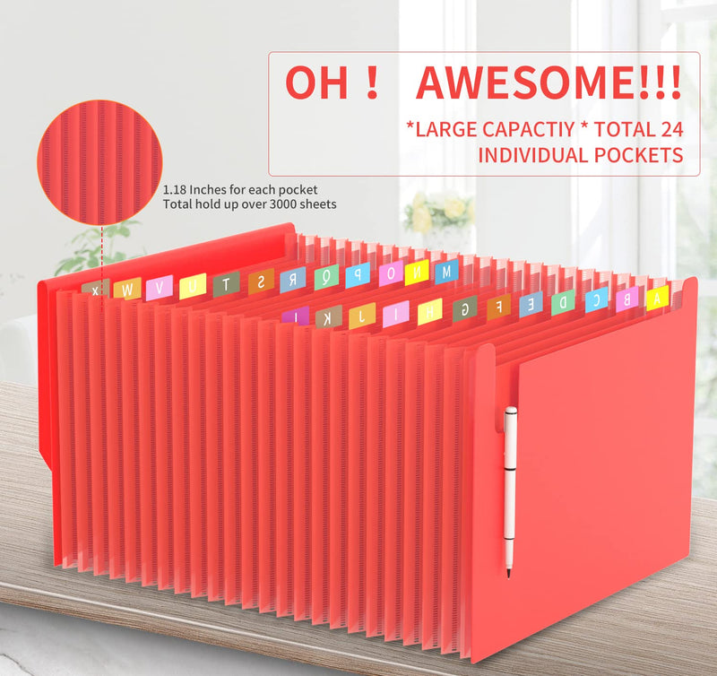 24 Pockets Accordian File Organizer Expanding File Folder Letter Size