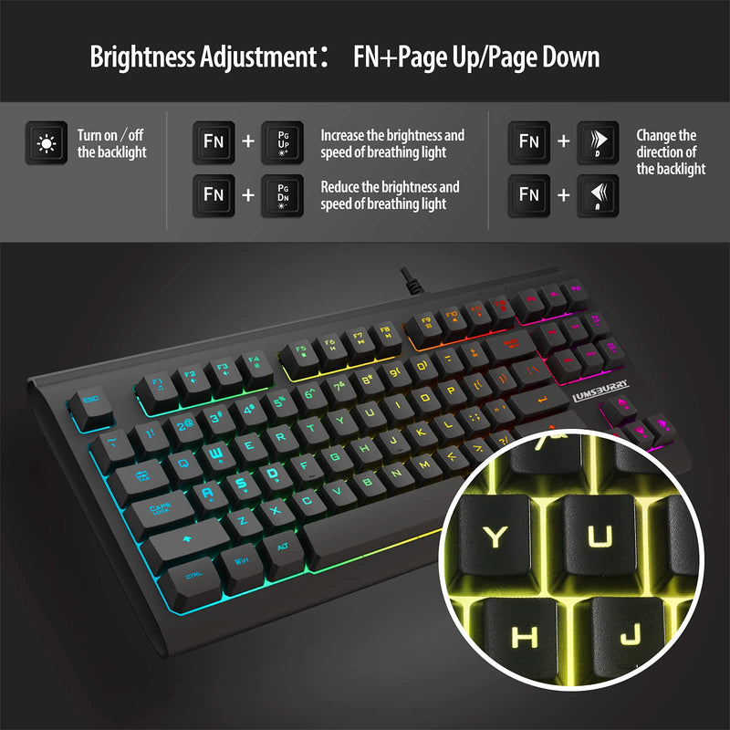 Rainbow LED Backlit 87 Keys Gaming Keyboard, Compact Keyboard with 12 ...