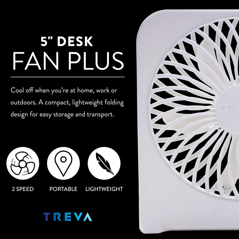 Treva 5-Inch USB And Battery Powered Desk Fan, With 2 Cooling Speeds ...
