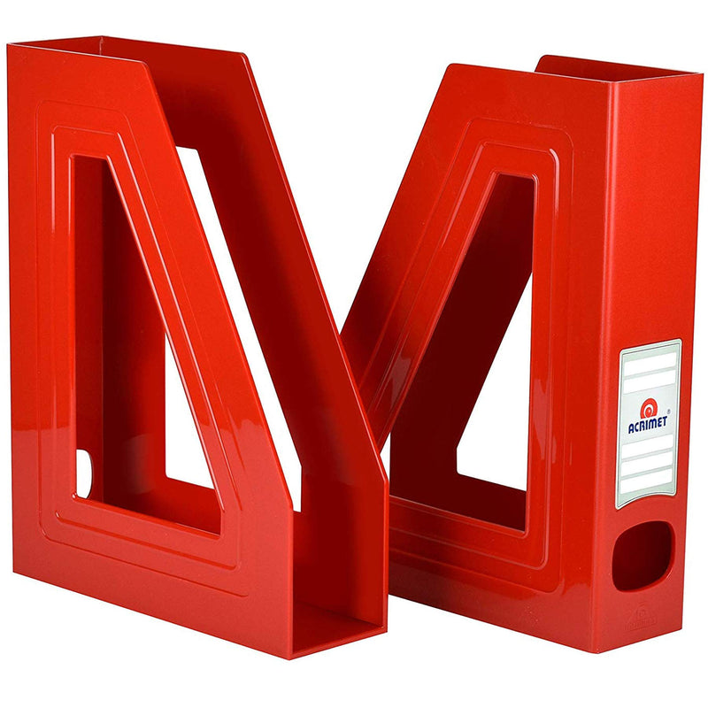 Acrimet Magazine File Holder Rack Organizer (Plastic) (Solid Red Color ...