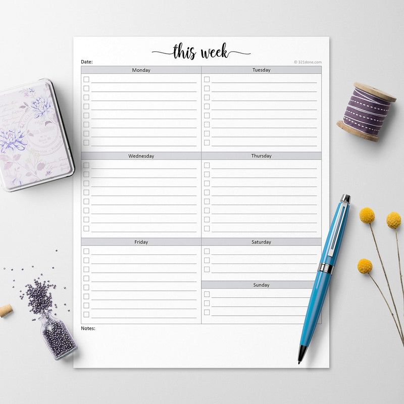 321Done Weekly Checklist Planning Pad - 50 Sheets (8.5" x 11") - This ...