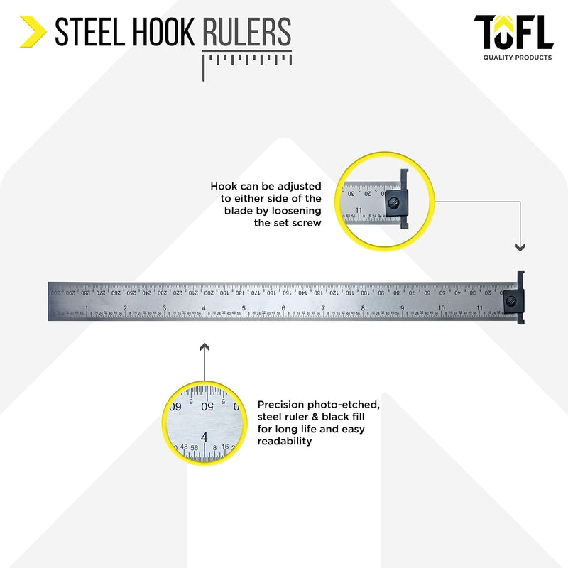 TOFL 12 Inch Hooked Ruler Double Sided Standard and Metric Measurements ...