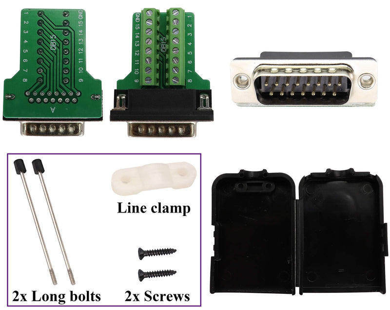 AAOTOKK DB15 Screw Terminal Block Adapter D-SUB 15 Pin 2 Row DB15 Male to 16 Pin/Way Female ...