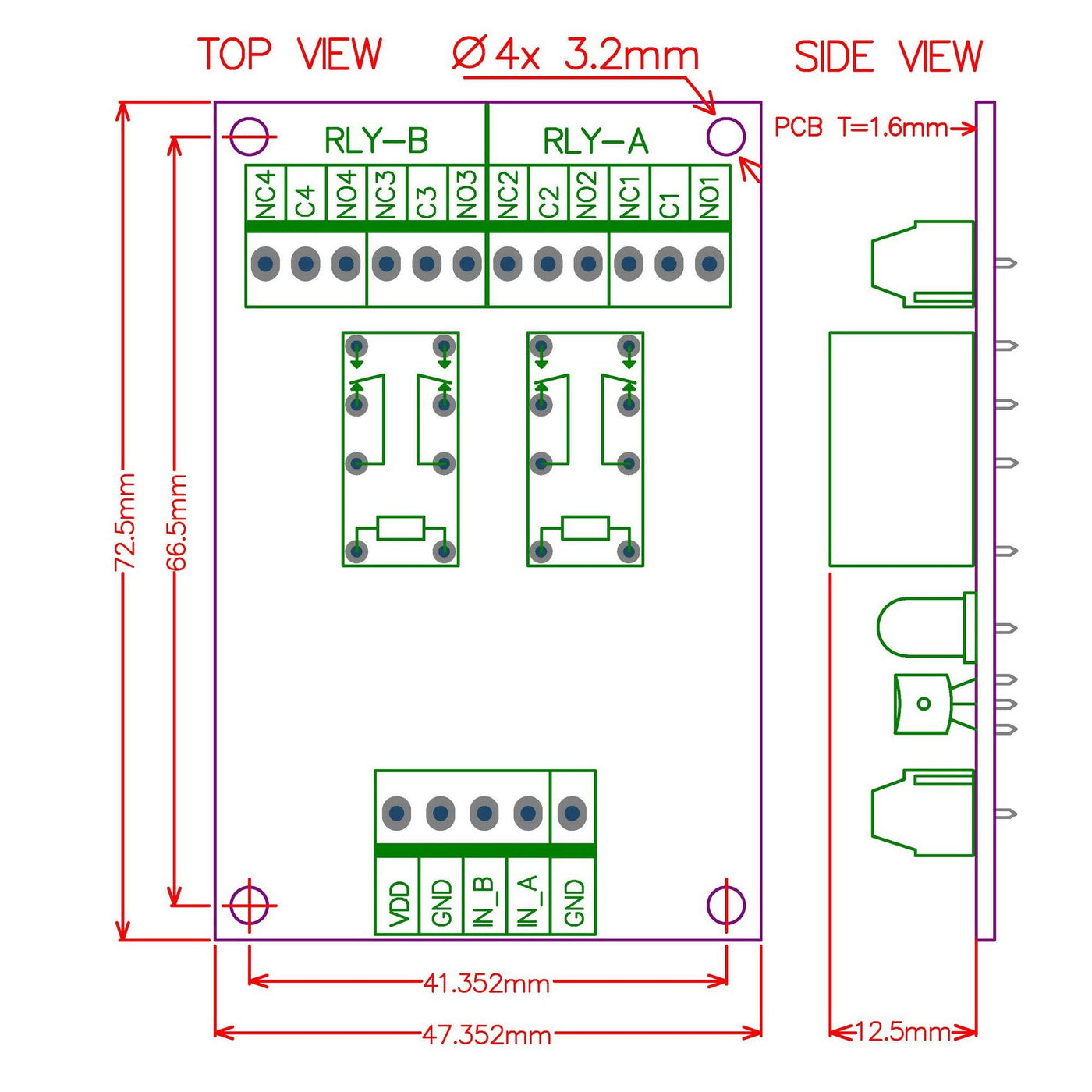 Electronics-Salon DIN Rail Mount 2 DPDT Signal Relay Interface Module, DC 12V Version ...
