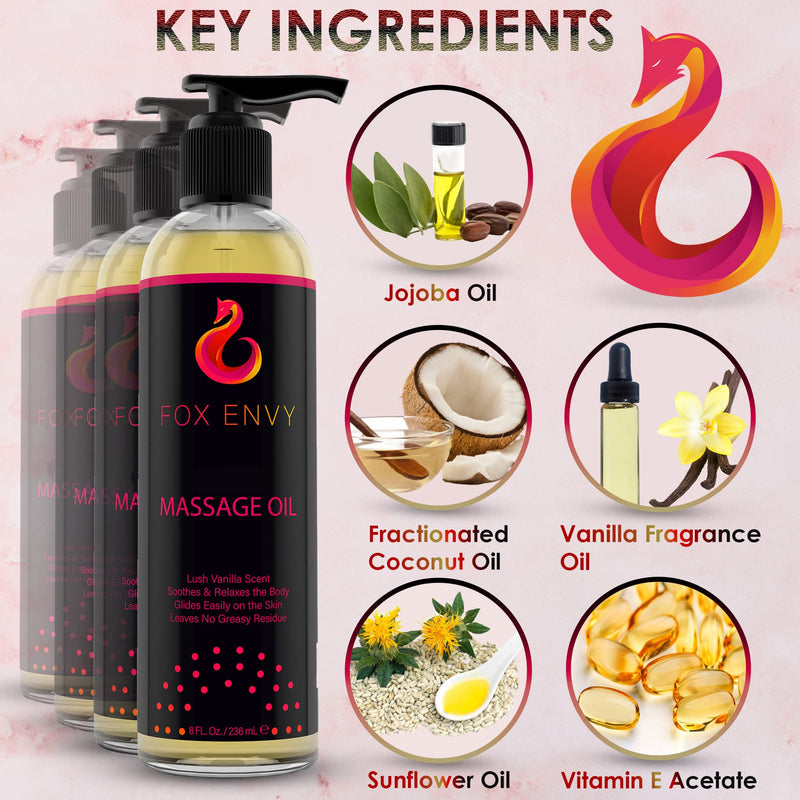 Massage Oil for Couples, Women & Men (1 Bottle, 8 fl oz) - Fox Envy ...