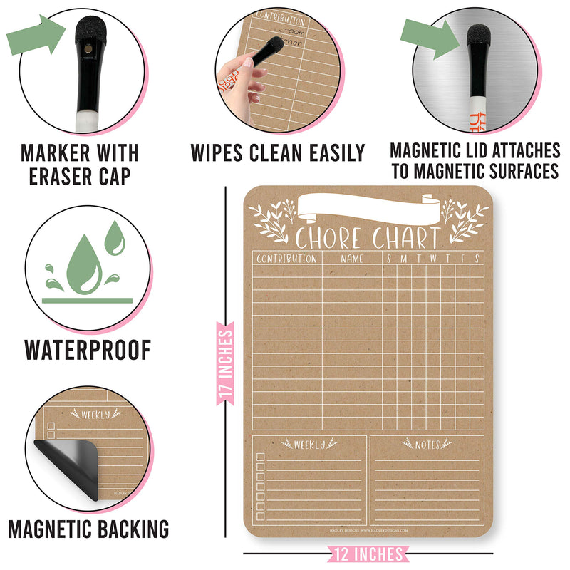 Rustic Kraft Family Chore Chart for Adults, Magnetic Chore Chart for ...