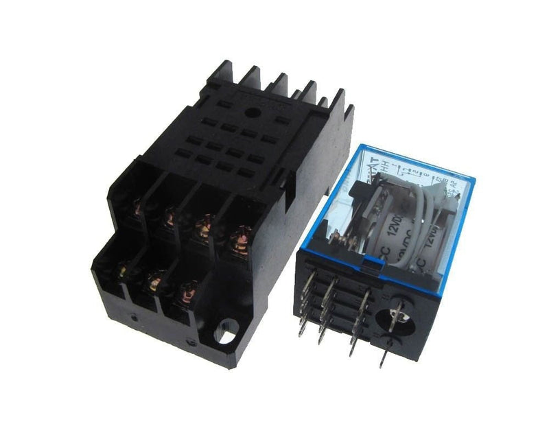 12VDC Coil HH54P Power Relay w/Socket LED Indicator Din Rail Mounting ...