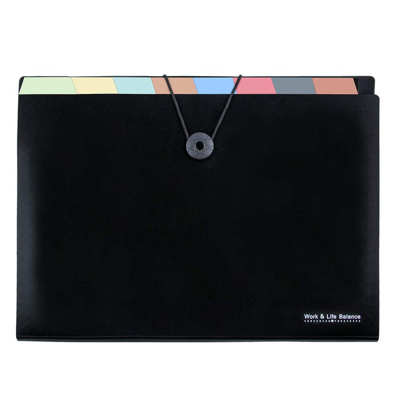 Uquelic 8 Pockets Expanding File Folder - Plastic Black Accordion ...