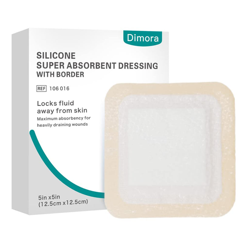 Dimora Silicone Super Absorbent Dressings, 5"X5" Self-Adhesive Bandages ...